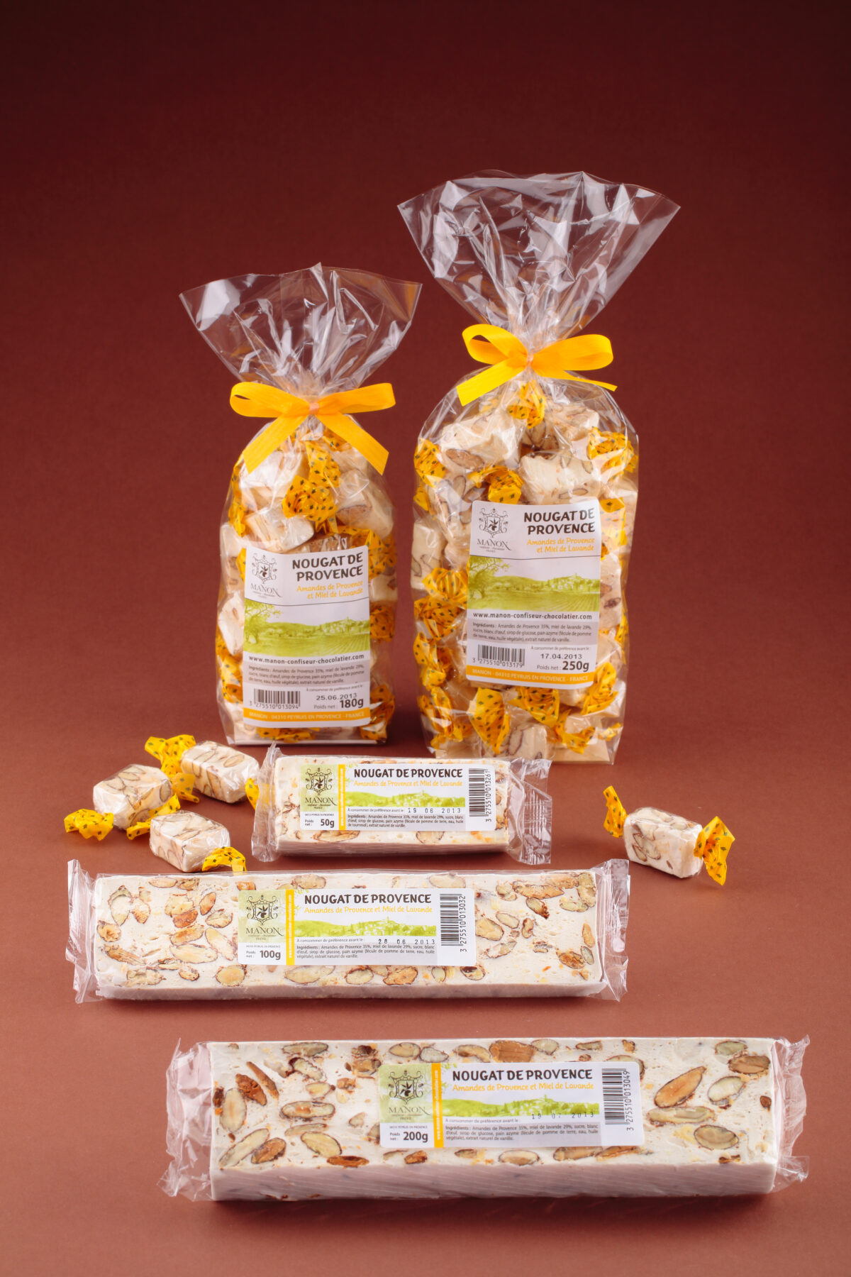 Barre nougat blanc Provence 50g - 100g et 200g - Manon-confiseur ...